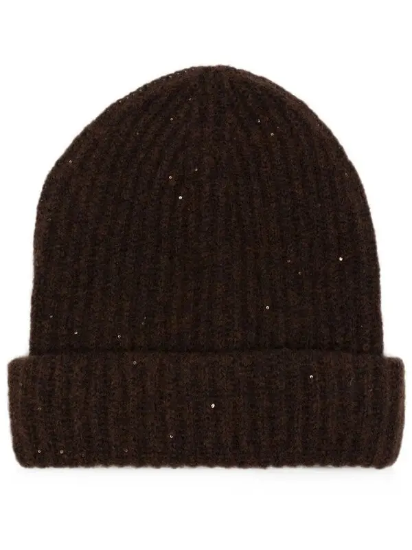 ROBERTO COLLINA Ribbed Cashmere And Silk Beanie With Sequins - Brown