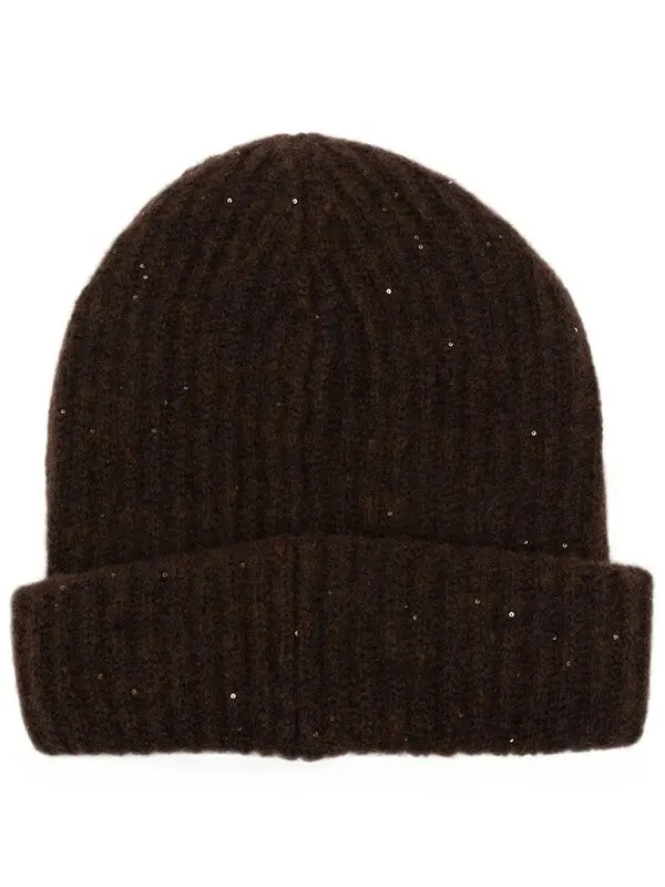 ROBERTO COLLINA Ribbed Cashmere And Silk Beanie With Sequins - Brown