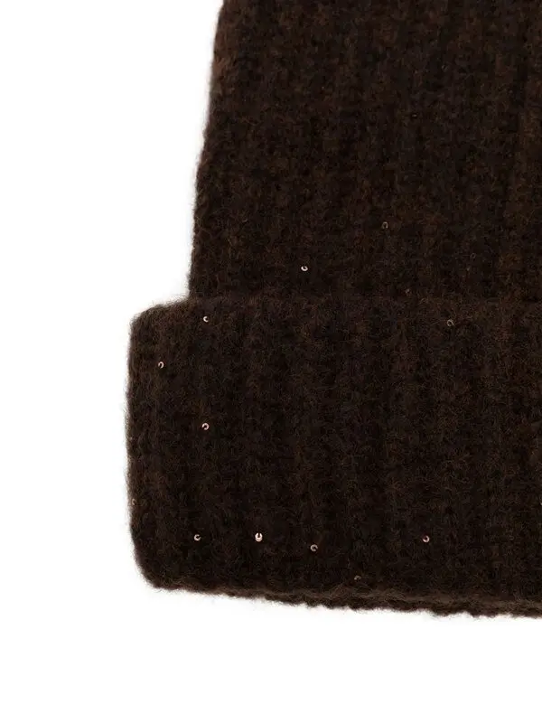 ROBERTO COLLINA Ribbed Cashmere And Silk Beanie With Sequins - Brown