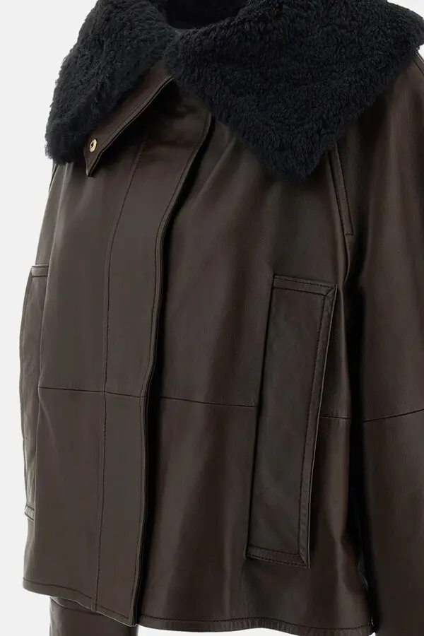 Sportmax Giubbotto In Pelle E Montone Con Imbottitura - Marrone