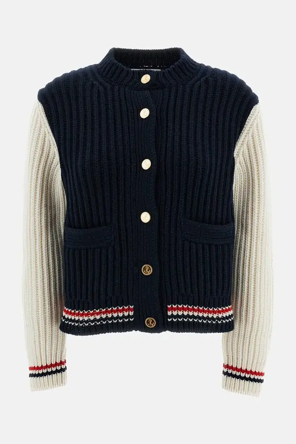 Thom Browne Cardigan A Coste In Cachemire - Blu