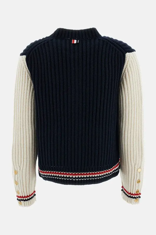 Thom Browne Cardigan A Coste In Cachemire - Blu
