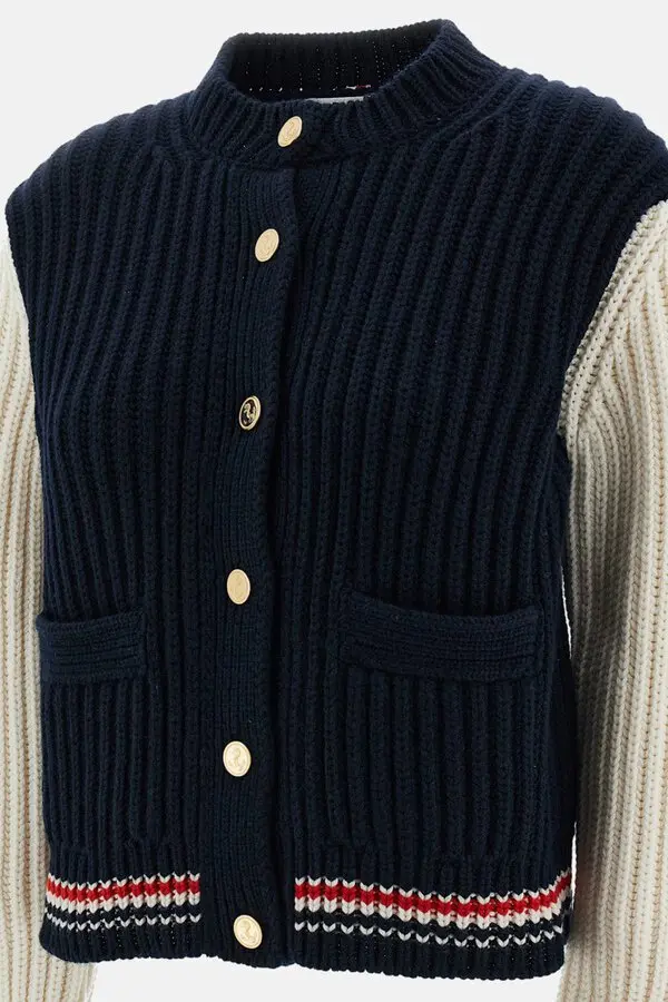 Thom Browne Cardigan A Coste In Cachemire - Blu