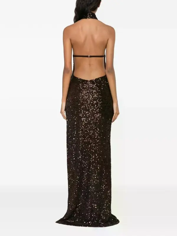 NISSA Sequin-embellished Halterneck Maxi Dress