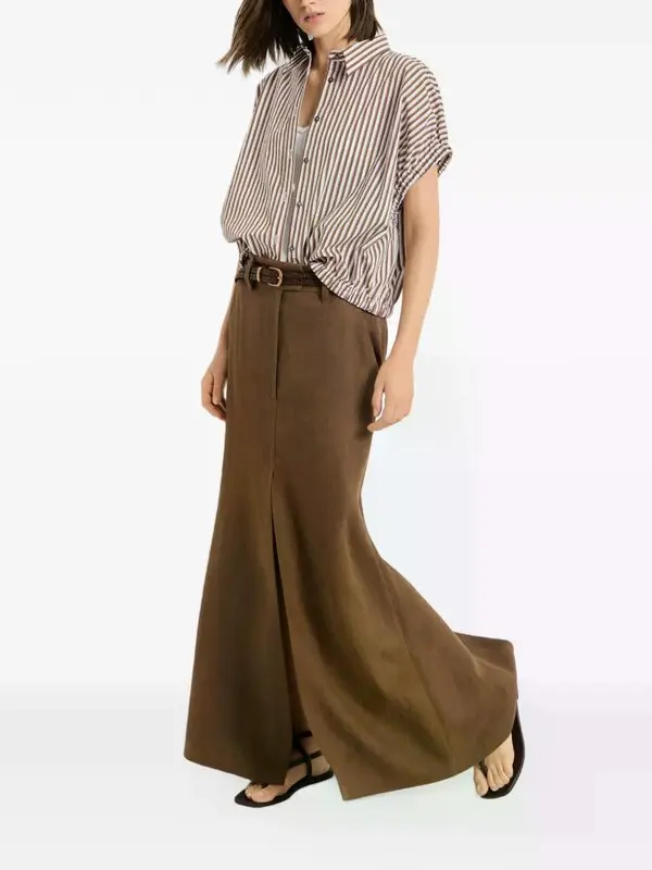 Brunello Cucinelli Linen Canvas Skirt With Monili - Brown