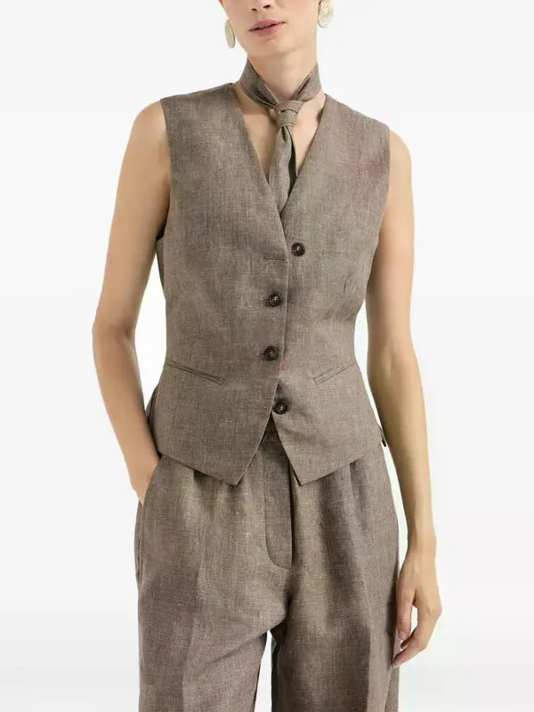 Brunello Cucinelli Sparkling Linen Gilet With Lavallière