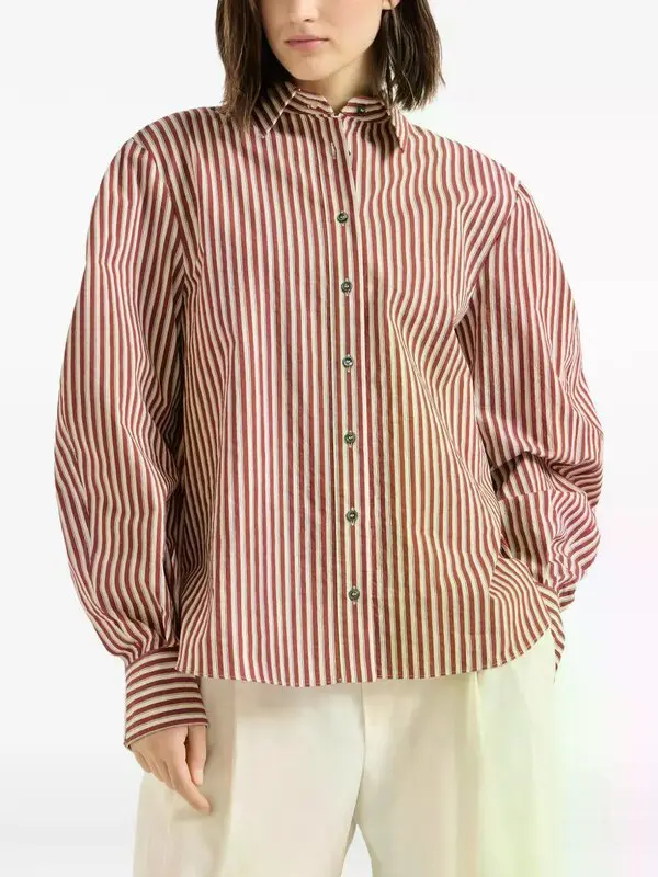Brunello Cucinelli Striped Wrinkled Poplin Shirt With Monili - Red
