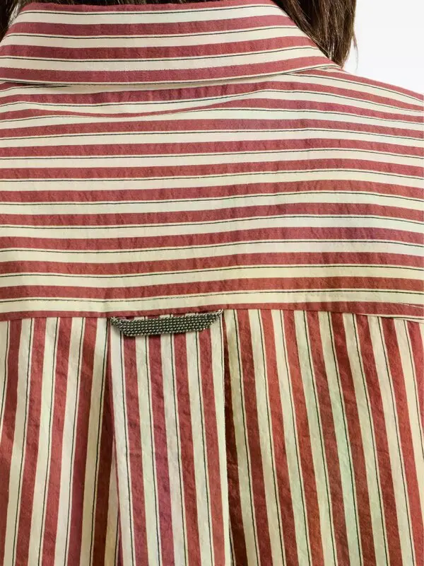 Brunello Cucinelli Striped Wrinkled Poplin Shirt With Monili