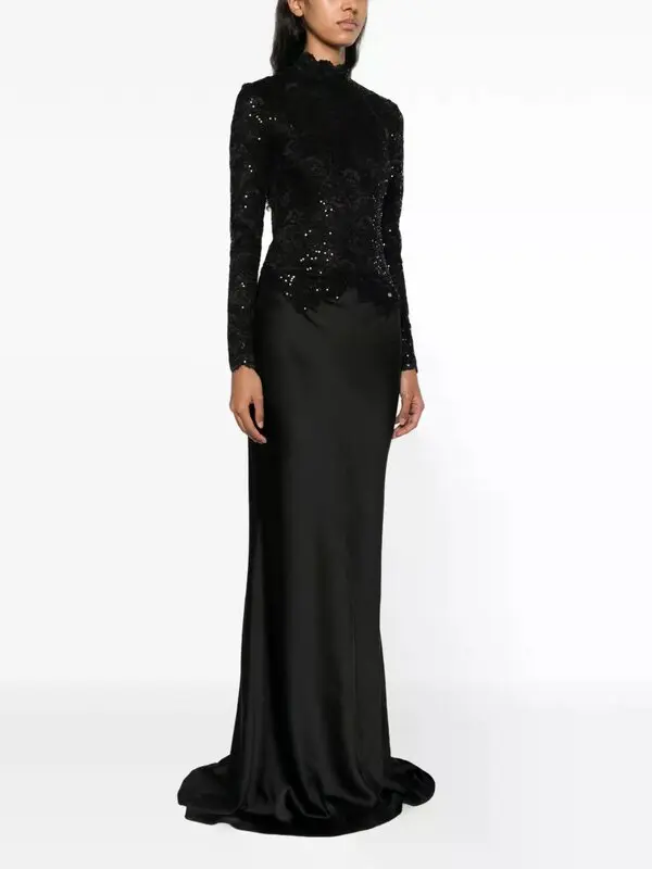 NISSA Sequin-embellished Lace-panelled Maxi Dress
