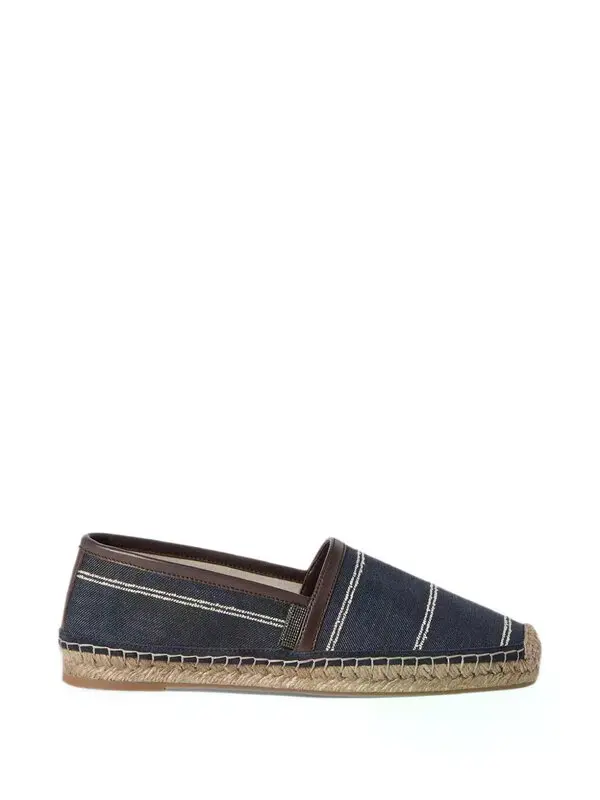 Brunello Cucinelli Double Chalk Stripe Cotton And Linen Denim Espadrilles With Shiny Tab - Blue