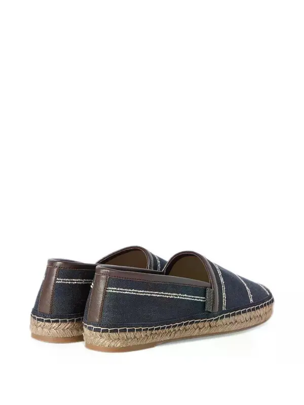 Brunello Cucinelli Double Chalk Stripe Cotton And Linen Denim Espadrilles With Shiny Tab - Blue