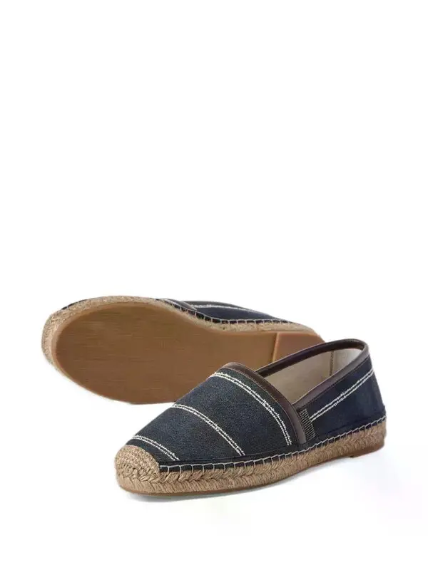 Brunello Cucinelli Double Chalk Stripe Cotton And Linen Denim Espadrilles With Shiny Tab - Blue