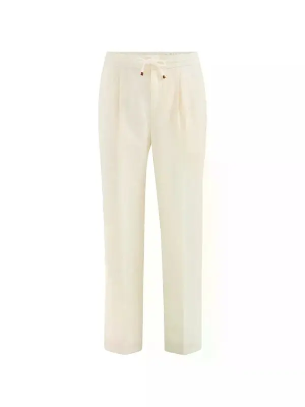 Brunello Cucinelli Silk, Linen And Wool Hopsack Drawstring Trousers - Neutrals
