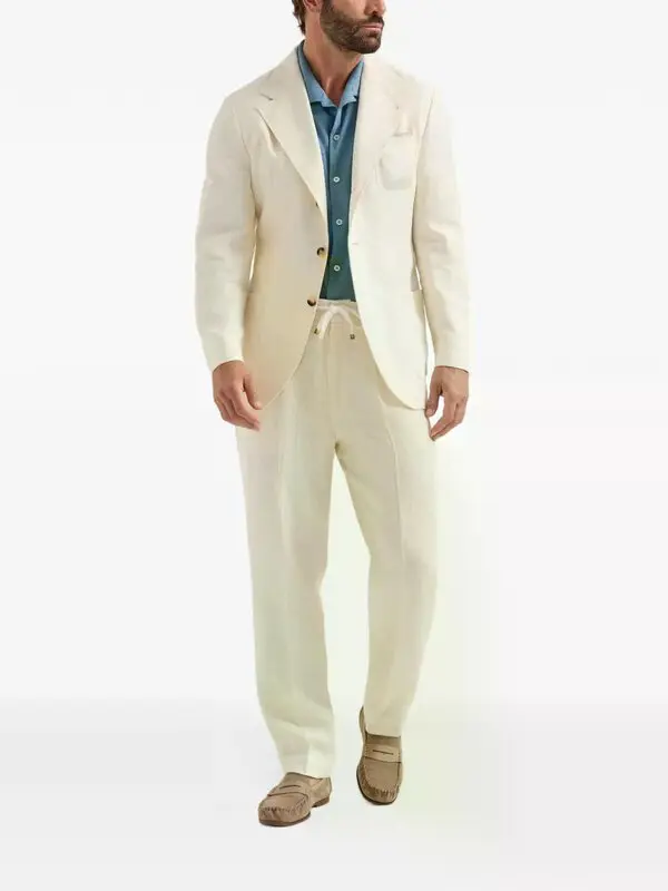 Brunello Cucinelli Silk, Linen And Wool Hopsack Drawstring Trousers