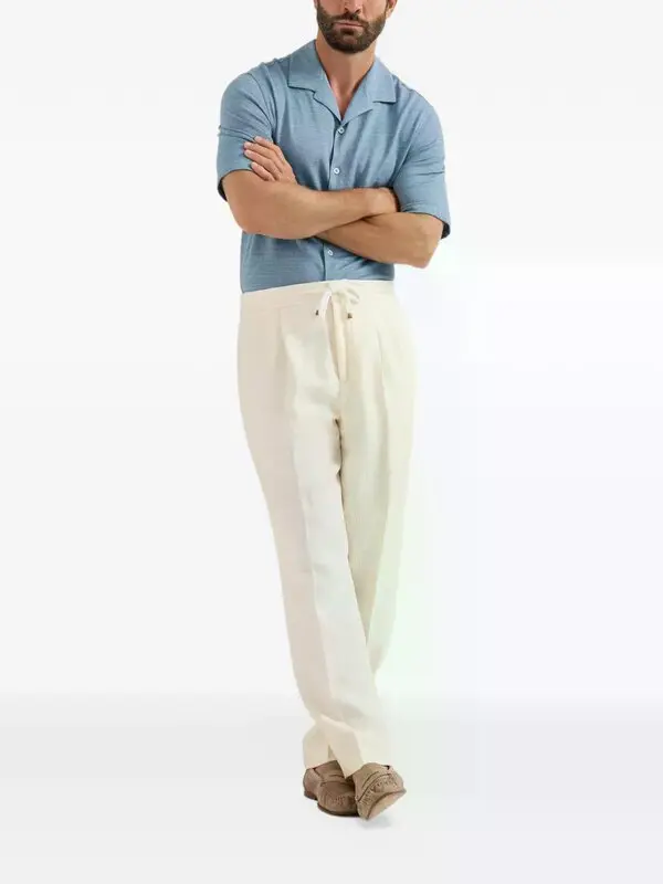 Brunello Cucinelli Silk, Linen And Wool Hopsack Drawstring Trousers
