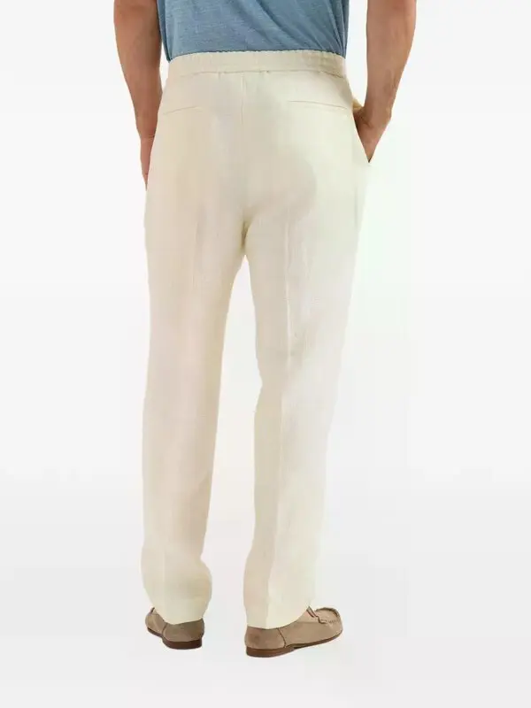 Brunello Cucinelli Silk, Linen And Wool Hopsack Drawstring Trousers