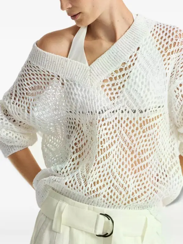 Brunello Cucinelli Dazzling Abstract Leaf Sweater In Linen