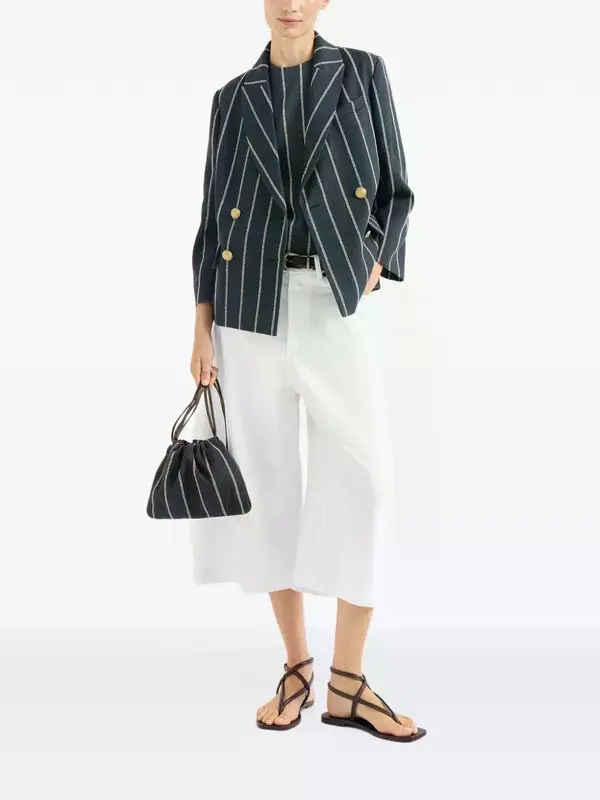 Brunello Cucinelli Double-chalk-stripe Cotton And Linen Denim Blazer - Blue