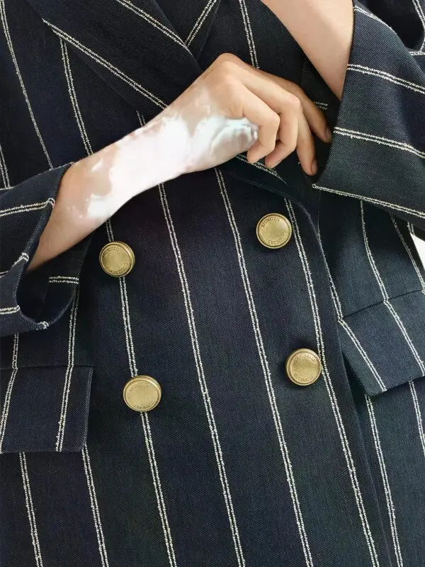 Brunello Cucinelli Double-chalk-stripe Cotton And Linen Denim Blazer - Blue