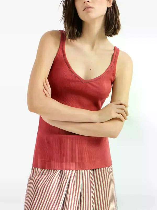 Brunello Cucinelli Stretch Cotton Ribbed Jersey Top With Monili