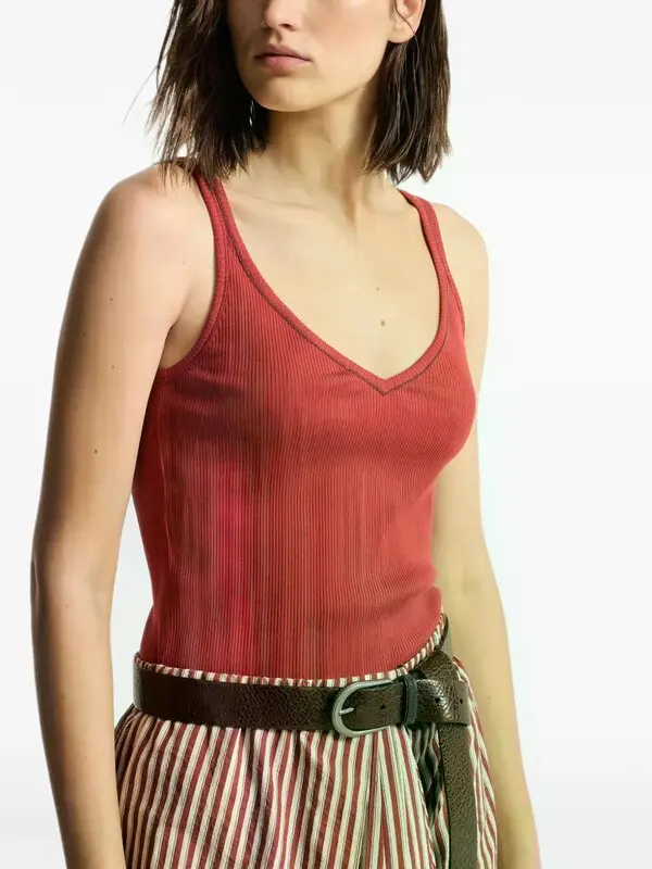 Brunello Cucinelli Stretch Cotton Ribbed Jersey Top With Monili