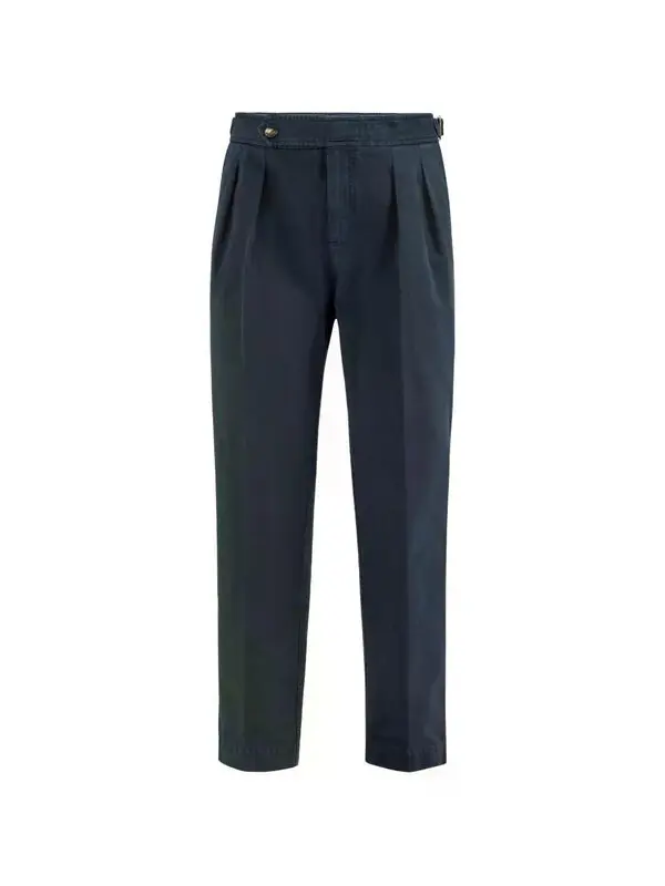 Brunello Cucinelli Cotton Chevron Trousers With Reversed Double Pleats And Waist Tabs - Blue