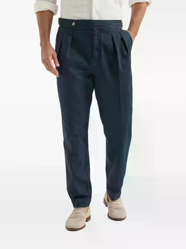 Brunello Cucinelli Cotton Chevron Trousers With Reversed Double Pleats And Waist Tabs