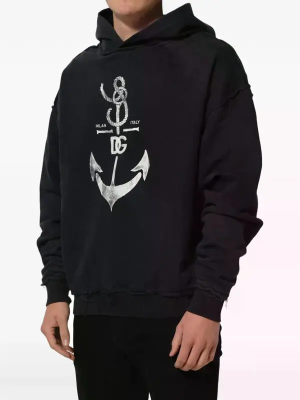 Dolce & Gabbana Anchor-print Distressed Hoodie