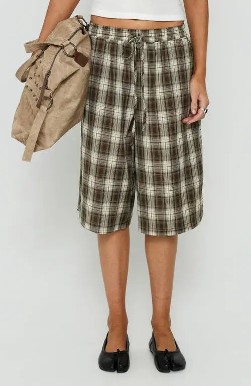 Princess Polly Tucka Plaid Longline Drawstring Shorts - Multi Check