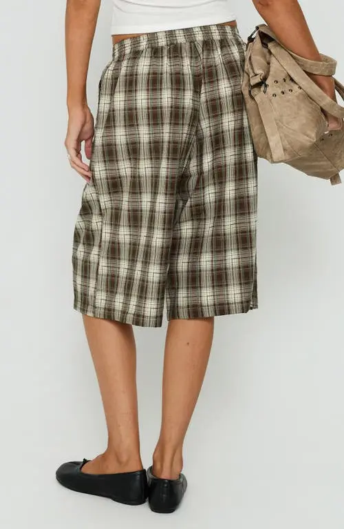 Princess Polly Tucka Plaid Longline Drawstring Shorts