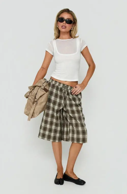 Princess Polly Tucka Plaid Longline Drawstring Shorts