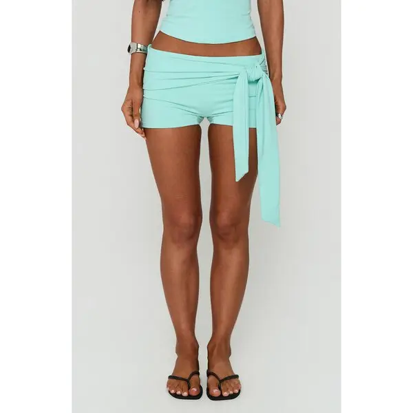Princess Polly Daily Define Ruched Tie Side Micro Shorts - Turquoise