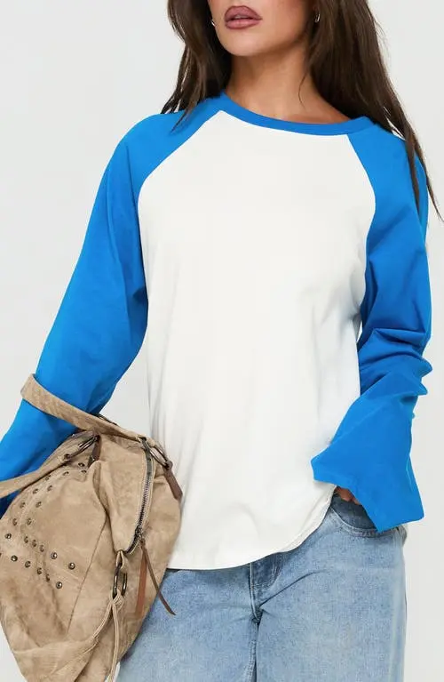 Princess Polly Settle Down Long Sleeve Raglan T-shirt - Blue/white