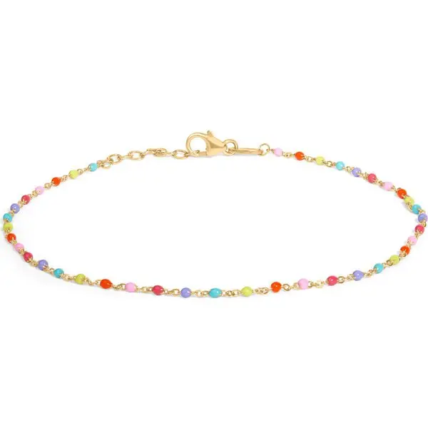 HAUS OF BRILLIANCE 18k Yellow Gold Vermeil Rainbow Enamel Station Anklet - Silver
