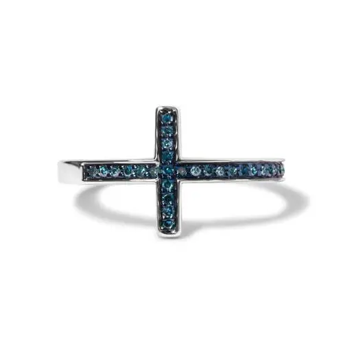 HAUS OF BRILLIANCE Sterling 1/6 Cttw Blue Diamond Cross Stackable Ring - Silver