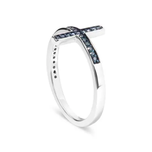 HAUS OF BRILLIANCE Sterling 1/6 Cttw Blue Diamond Cross Stackable Ring