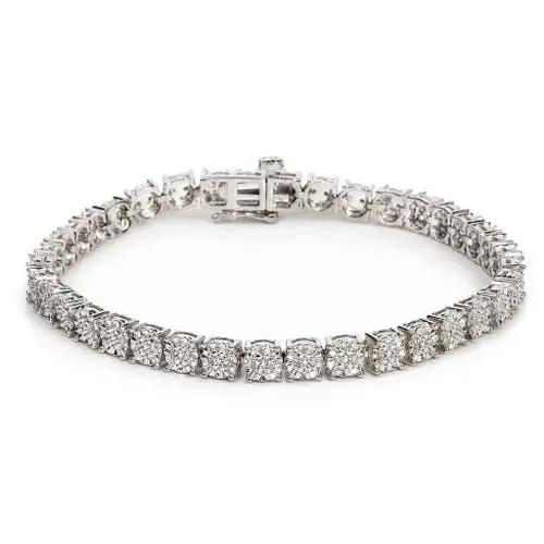 HAUS OF BRILLIANCE Sterling 1/4 Cttw Round Diamond Cluster Tennis Bracelet - Silver