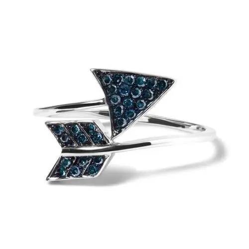 HAUS OF BRILLIANCE Sterling 1/5 Cttw Blue Treated Diamond Arrow Bypass Ring - Silver