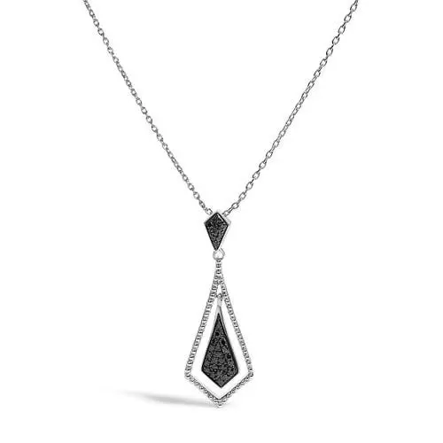 HAUS OF BRILLIANCE Sterling 1/10 Cttw Black Diamond Pavé Open Kite Pendant Necklace With Beaded Frame - Silver