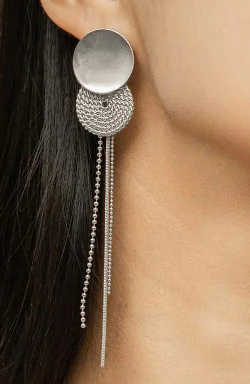 BEARFRUIT JEWELRY Kira Overlapping Chain Drop Earrings Modern Dainty Statement - Silver