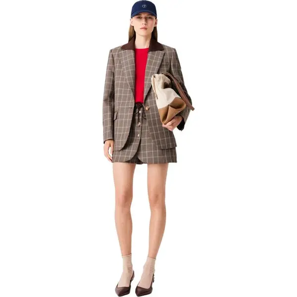 Maje Check Jacket With Removable Collar