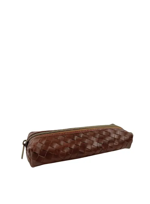 DEUX MAINS Woven Pencil Case - Brown