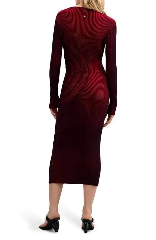 Desigual Mock Neck Rib Long Sleeve Midi Dress - Red