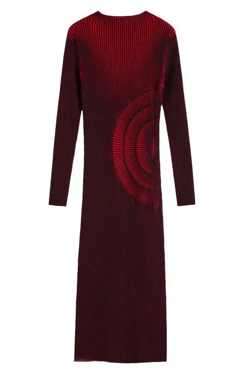 Desigual Mock Neck Rib Long Sleeve Midi Dress - Red