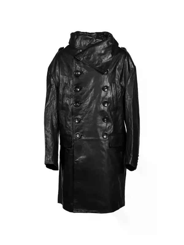 GREG ROSS Double-breasted Oversized Leather Coat - Black