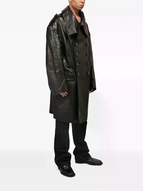 GREG ROSS Double-breasted Oversized Leather Coat