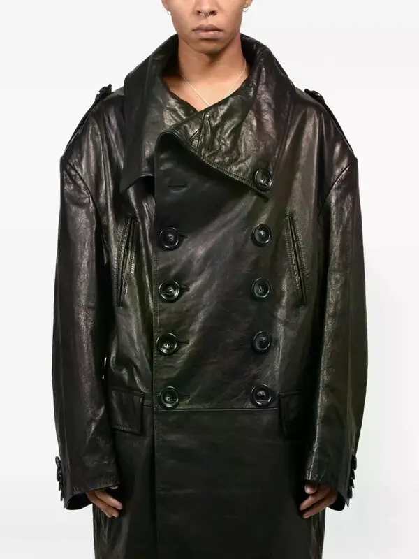 GREG ROSS Double-breasted Oversized Leather Coat