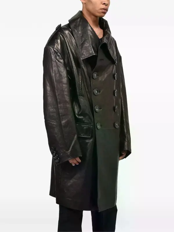 GREG ROSS Double-breasted Oversized Leather Coat