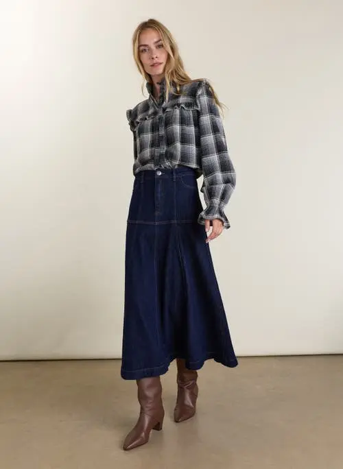 Baukjen Viola A-line Denim Midi Skirt