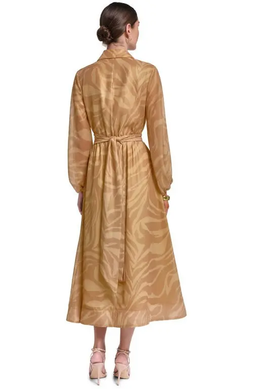 Halston Printed Belted Midi Formal Shirt Dress